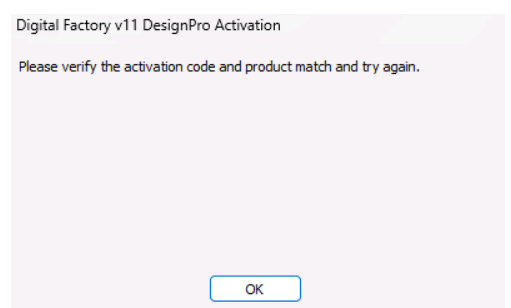 Digital Factory - Error message when trying to activate: Verify the activation code and product ...