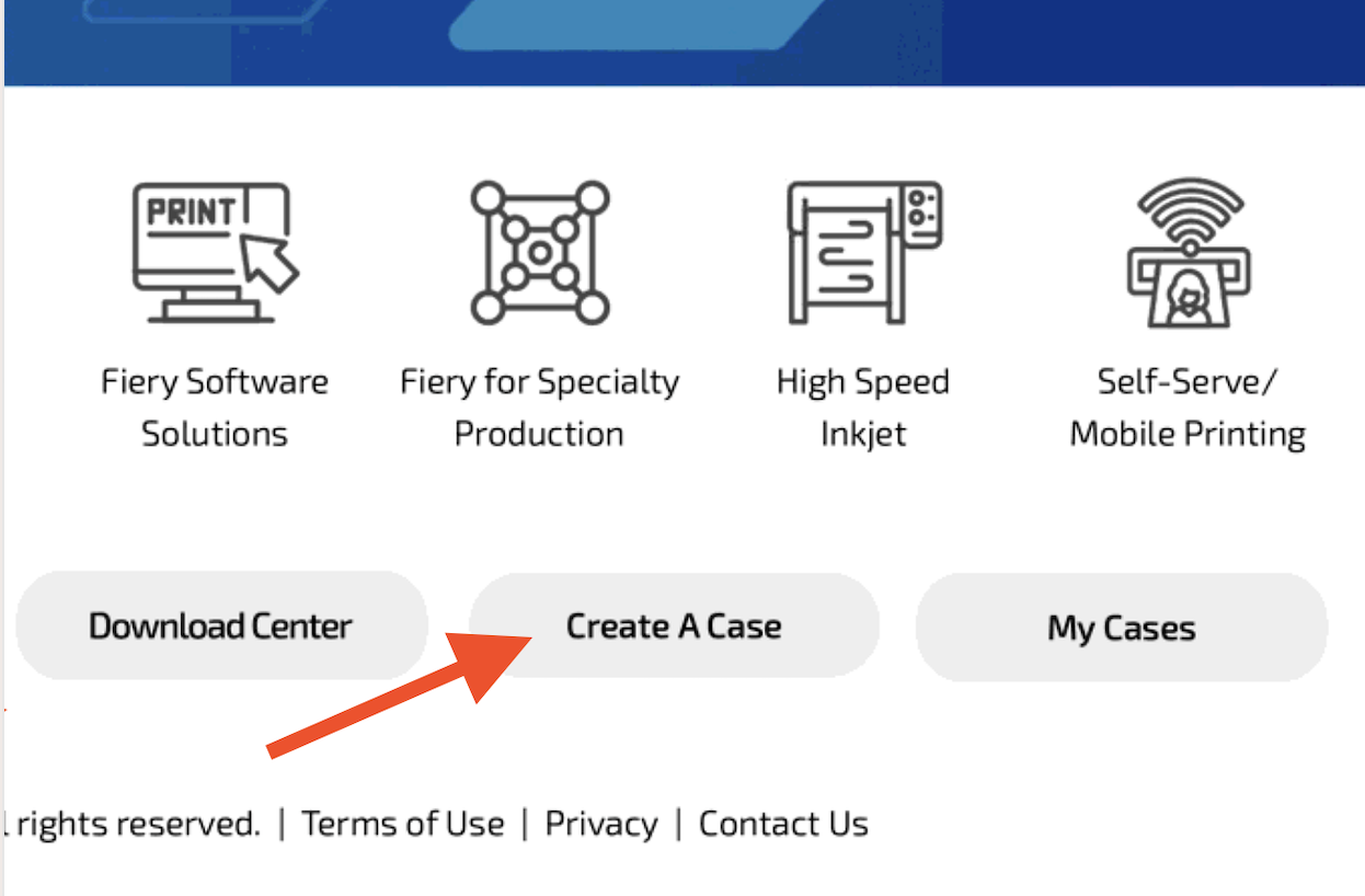 How to get in contact with Fiery Support for "Case Creation" or Communities access issues.