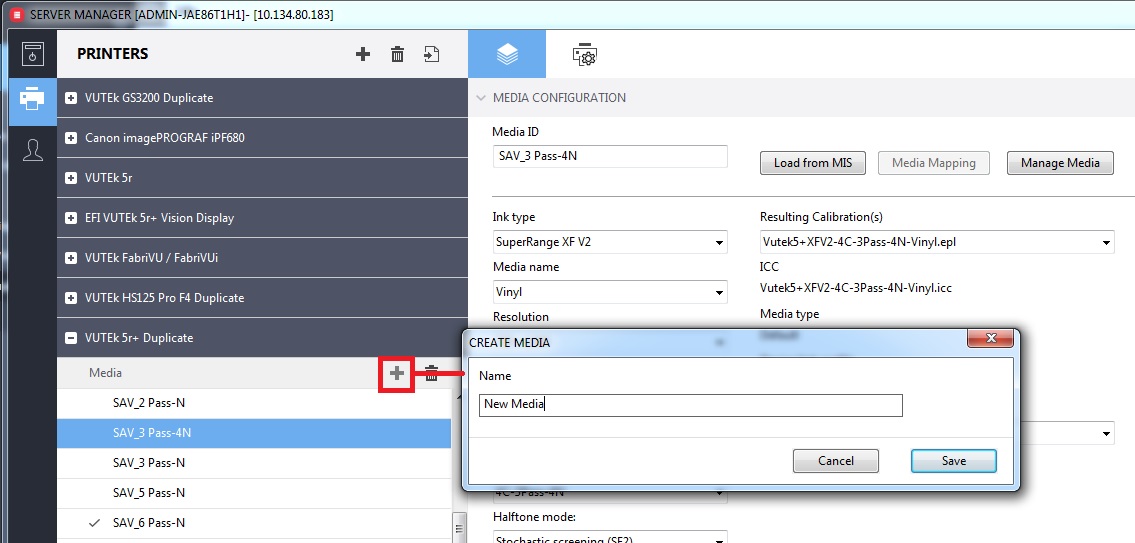 How to create a new Media in Fiery Command WorkStation Server Manager.