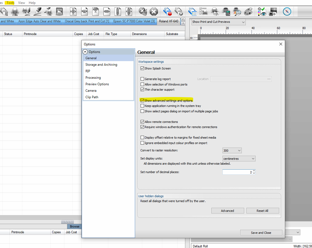 I can't see all printer options in my printmode / queue settings