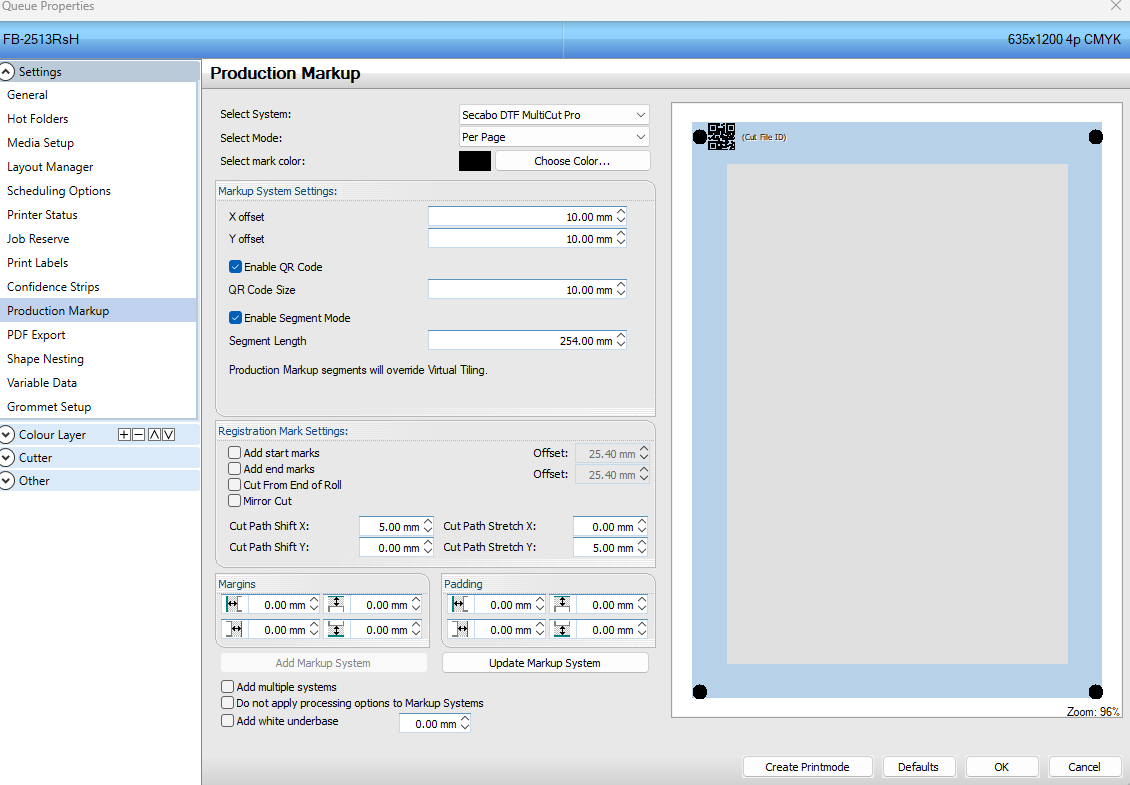 A Production Markup System Update message is shown after starting ...