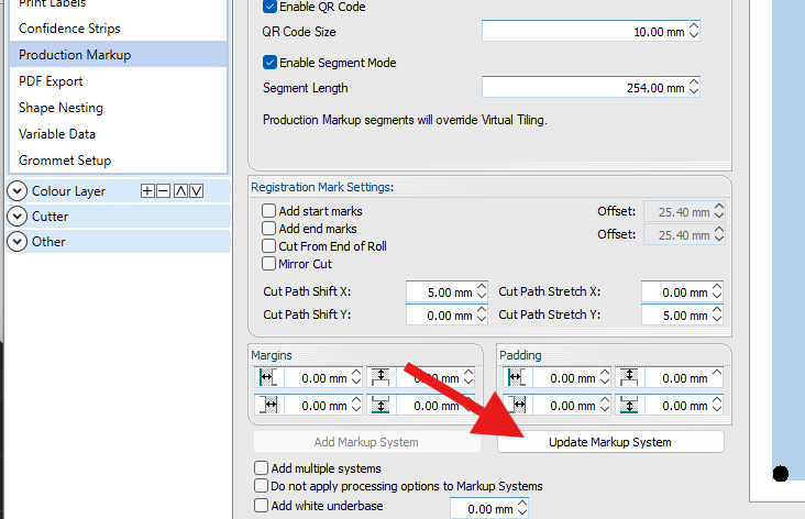 A Production Markup System Update message is shown after starting ...